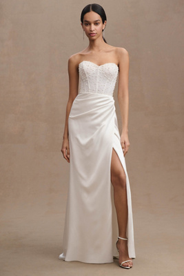 Watters Tilly Strapless Corset Front-Slit Wedding Gown | Anthropologie
