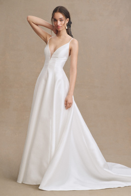 Jenny Yoo Tamson Satin Plunge Cutout A-Line Wedding Gown | Anthropologie