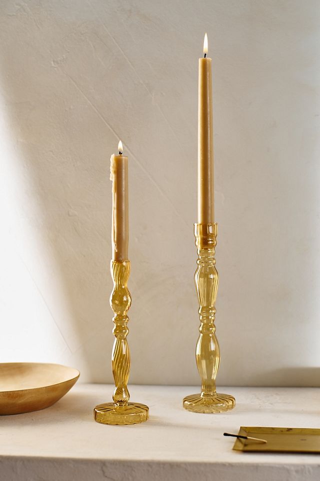 Ridged Glass Candlestick, Yellow | Terrain