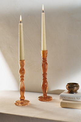 Ridged Glass Candlestick, Amber | AnthroLiving