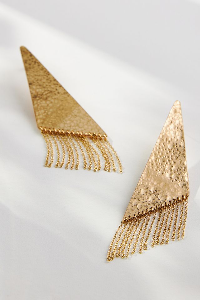 Hammered Triangle Chain Fringe Earrings | Anthropologie