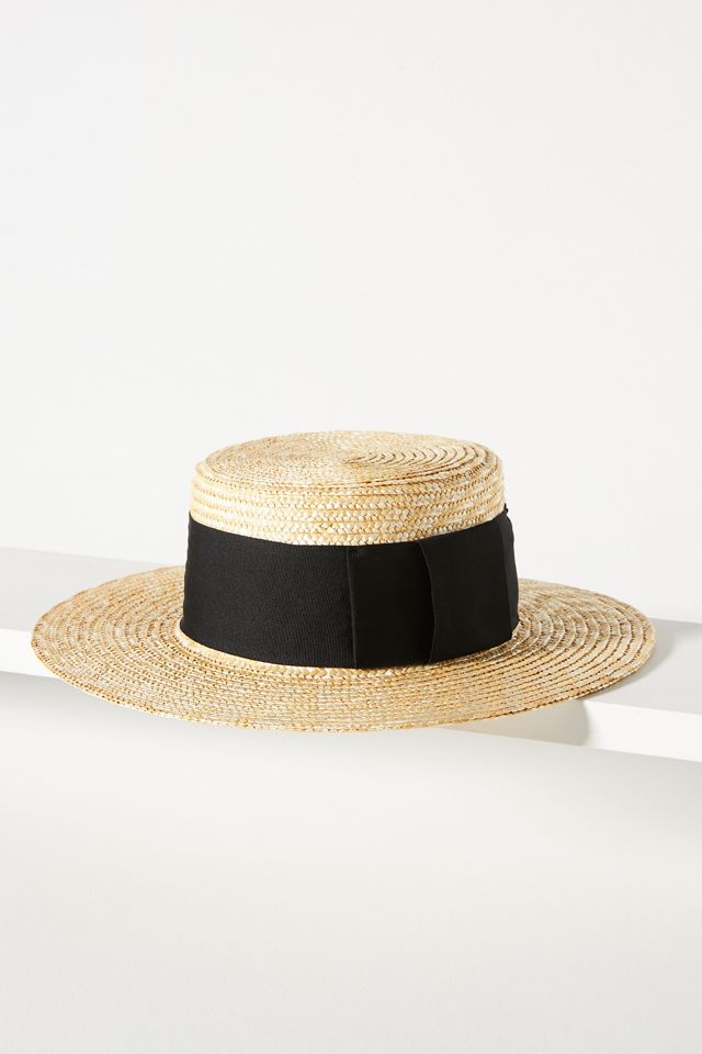 Straw Ribbon-Trimmed Boater | Anthropologie