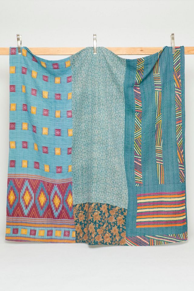 Anchal Queen Vintage Kantha Quilt No. Q220712 | AnthroLiving