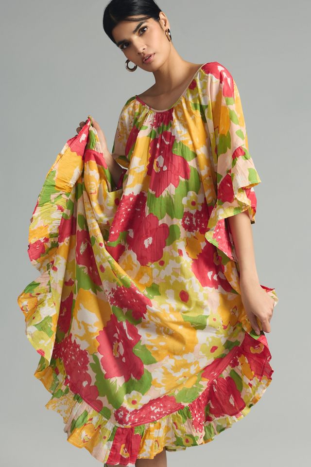 Maeve Floral Ruffle-Hem Kaftan | Anthropologie