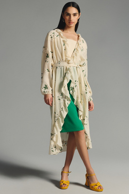 Floral Ruffle-Hem Duster | Anthropologie