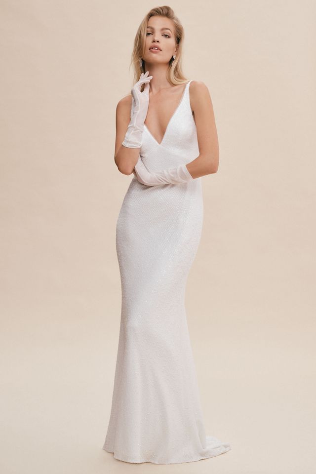 Jenny Yoo Marlis V-Neck Open-Back Sequin Gown | Anthropologie