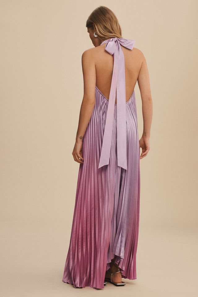 L'IDÉE Opera Deep-V Open-Back Pleated Halter Gown | Anthropologie
