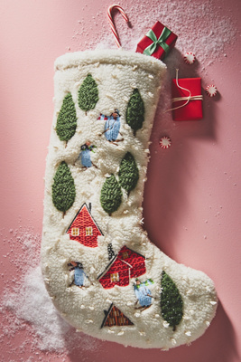 Winifred Embroidered Shearling Christmas Stocking | Anthropologie UK