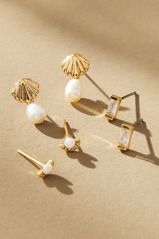 Shell Front-Back Earrings, Set of 3 | Anthropologie