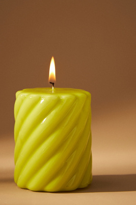 High Gloss Lime Short Pillar Candle | Anthropologie UK