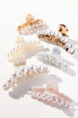 Pearl Embellished Hair Claw Clips, Set of 3 | Anthropologie