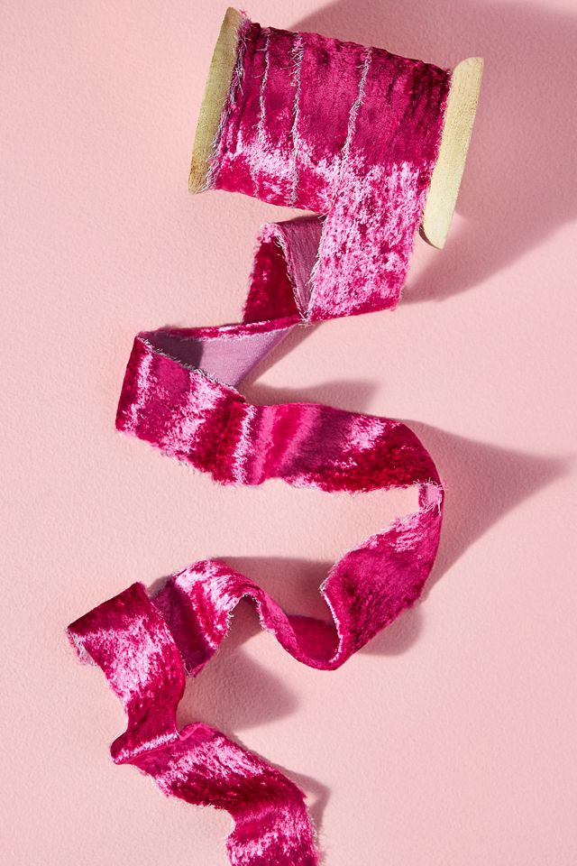 Vintage Fray Pink Velvet Thin Gift Wrap Ribbon | Anthropologie UK