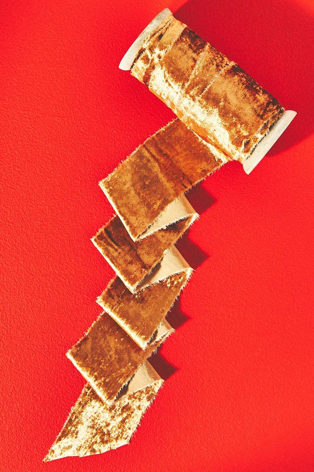 Vintage Fray Bronze Velvet Thick Gift Wrap Ribbon | Anthropologie UK