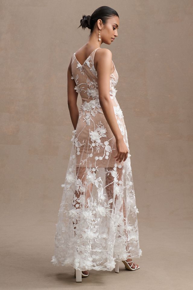 Dress The Population Sidney A Line Sheer Lace Floral Appliqué Gown