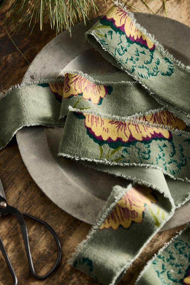 Floral Antiqued Frayed Velvet Ribbon | Terrain