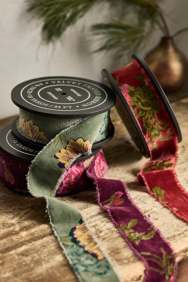 Floral Antiqued Frayed Velvet Ribbon | Terrain