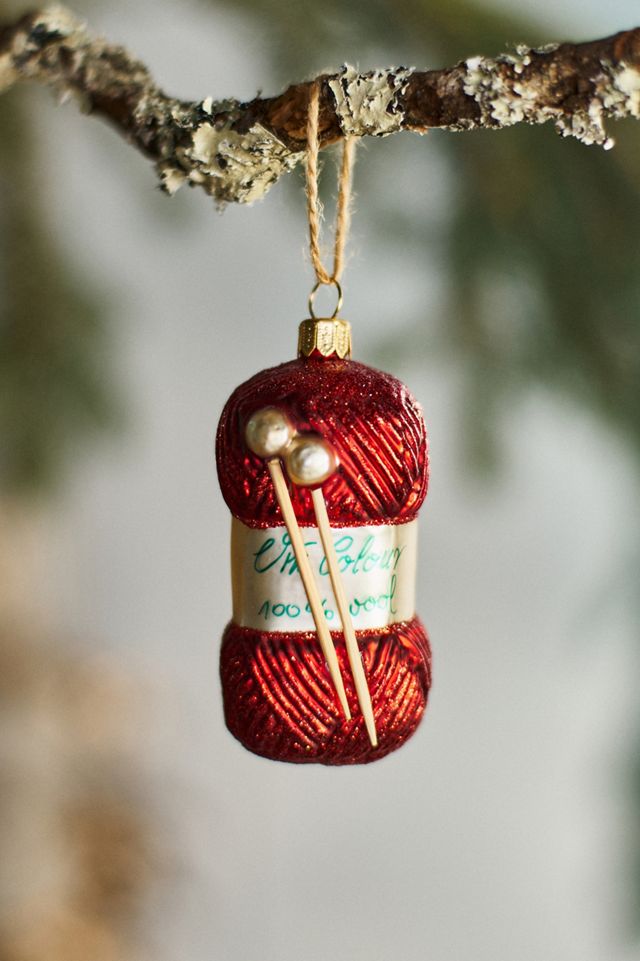 Yarn + Knitting Needles Glass Ornament | AnthroLiving