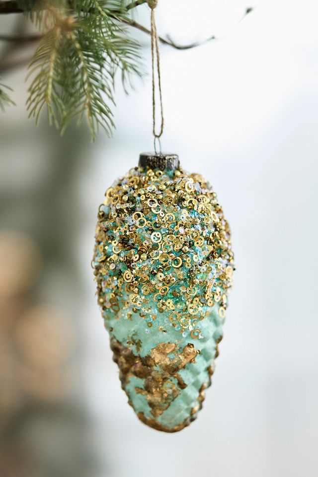 Beaded Pine Cone Glass Ornament | AnthroLiving