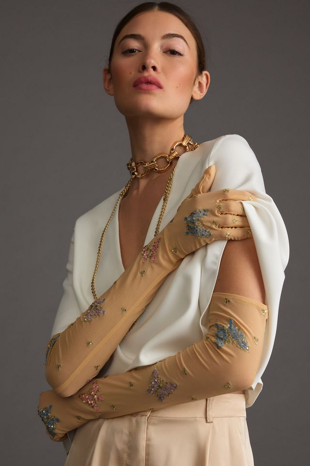 Audrey Adele Embellished Sheer Gloves | Anthropologie