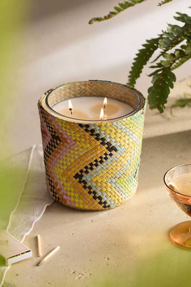 Rainbow Zig Zag Rattan Candle, Tropical Bergamot | AnthroLiving