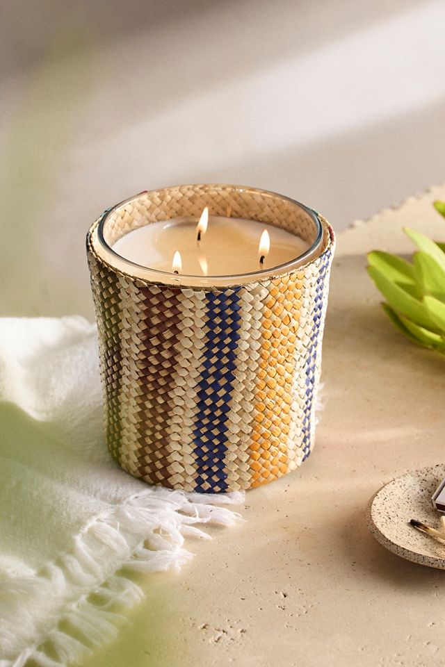 Colorful Stripe Rattan Candle, Tropical Bergamot | Terrain