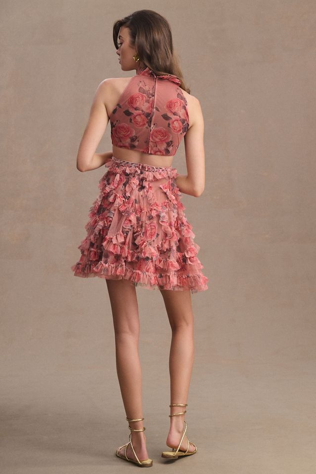 Mac Duggal Ruffled Cutout Halter Mini Dress | Anthropologie