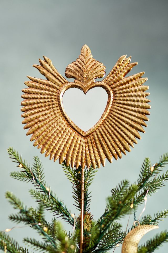 Mirrored Gold Heart Tree Topper | AnthroLiving