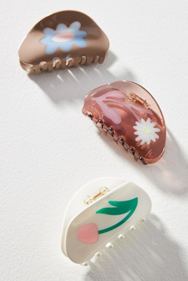Floral Inlay Hair Claw Clips, Set of 3 | Anthropologie