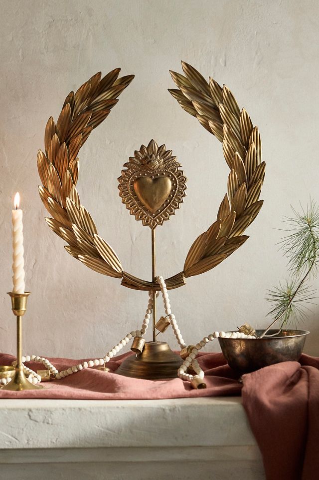 Gilded Heart + Leaf Wreath on Stand | AnthroLiving