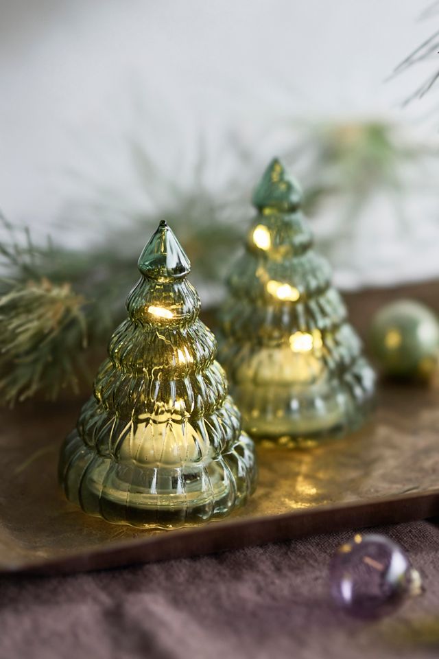 Pre-Lit LED Glass Trees, Set of 2 | AnthroLiving