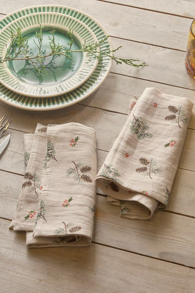 May We Fly Holly + Greens Linen Napkins, Set of 2 | AnthroLiving