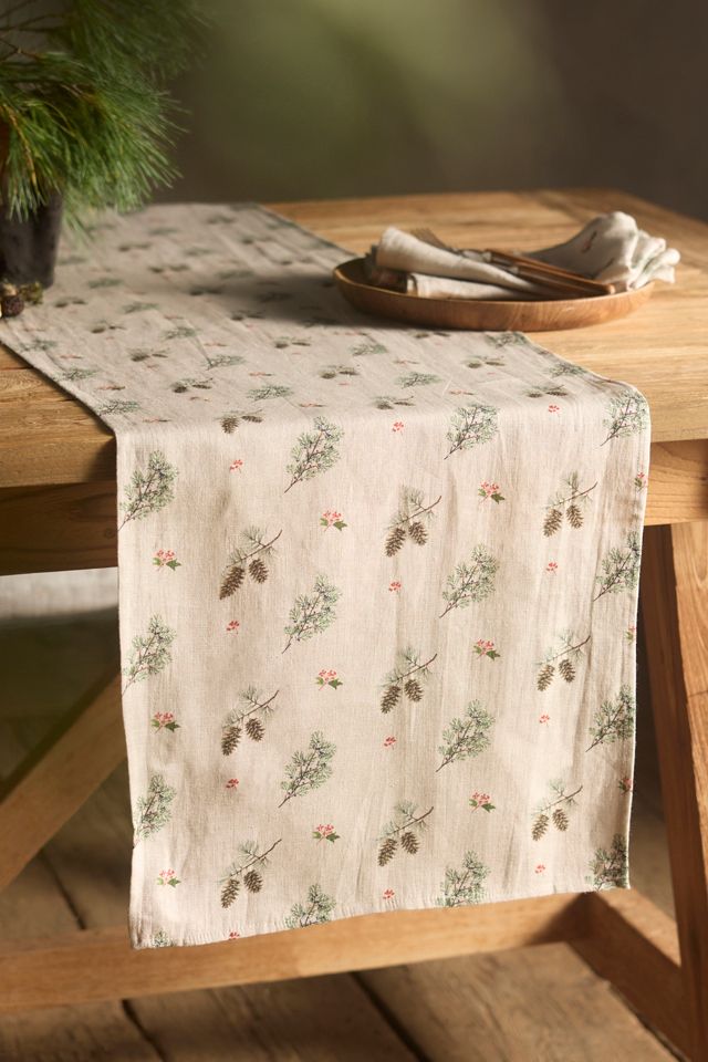 May We Fly Holly + Greens Linen Runner | AnthroLiving