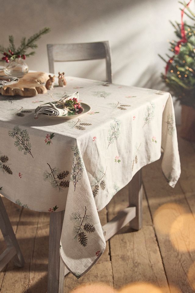 May We Fly Holly + Greens Linen Tablecloth | AnthroLiving