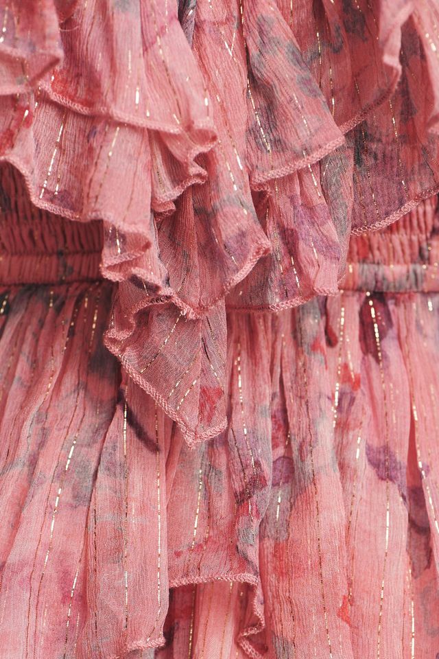 Bhldn Lyla Printed V Neck Ruffle Gown Anthropologie