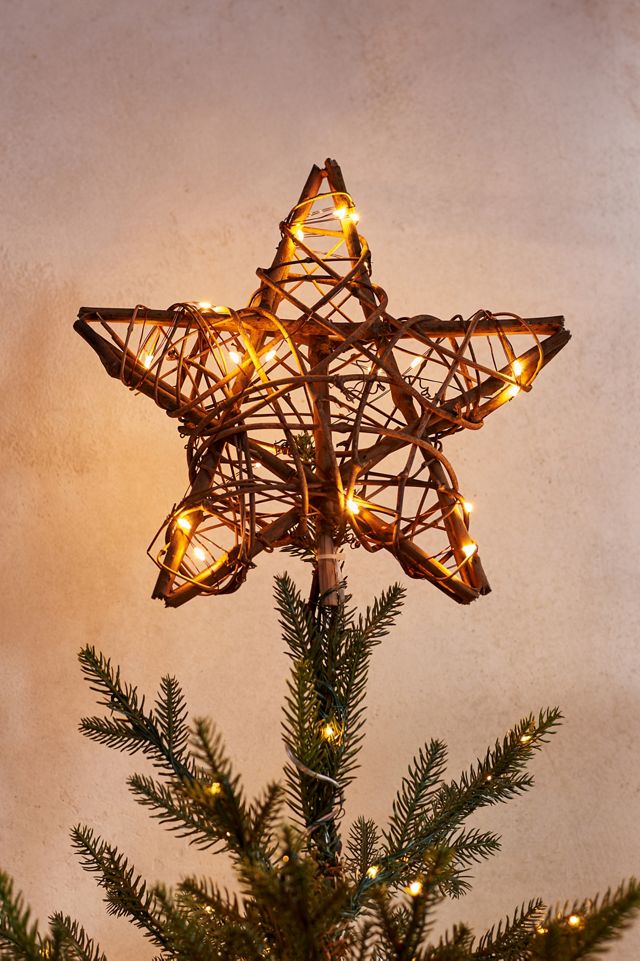 Pre-Lit Rattan Star Tree Topper | AnthroLiving