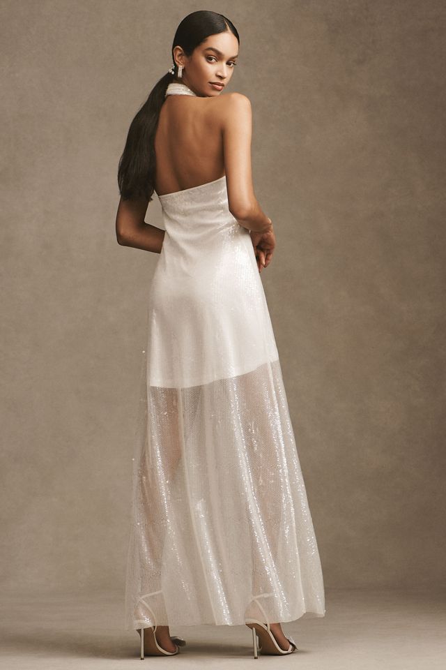 BHLDN April Sequin Halter V-Neck Dress | Anthropologie