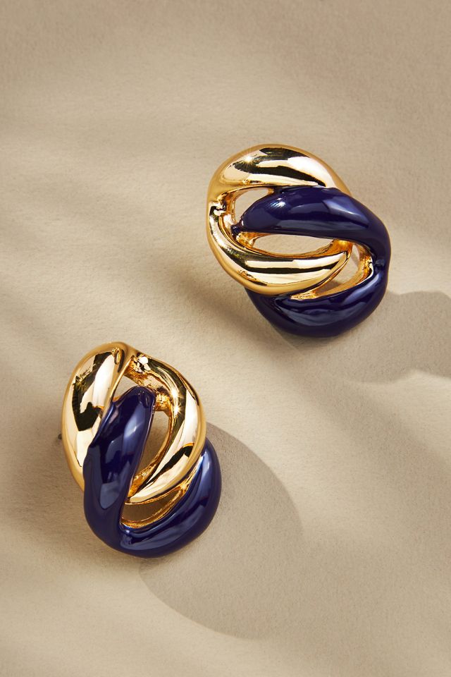 Enamel and Gold Interlocking Post Earrings | Anthropologie