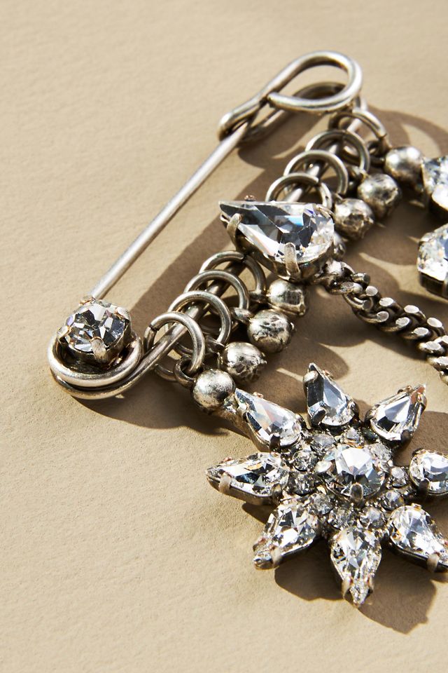 Tova Crystal Charm Safety Pin Brooch | Anthropologie