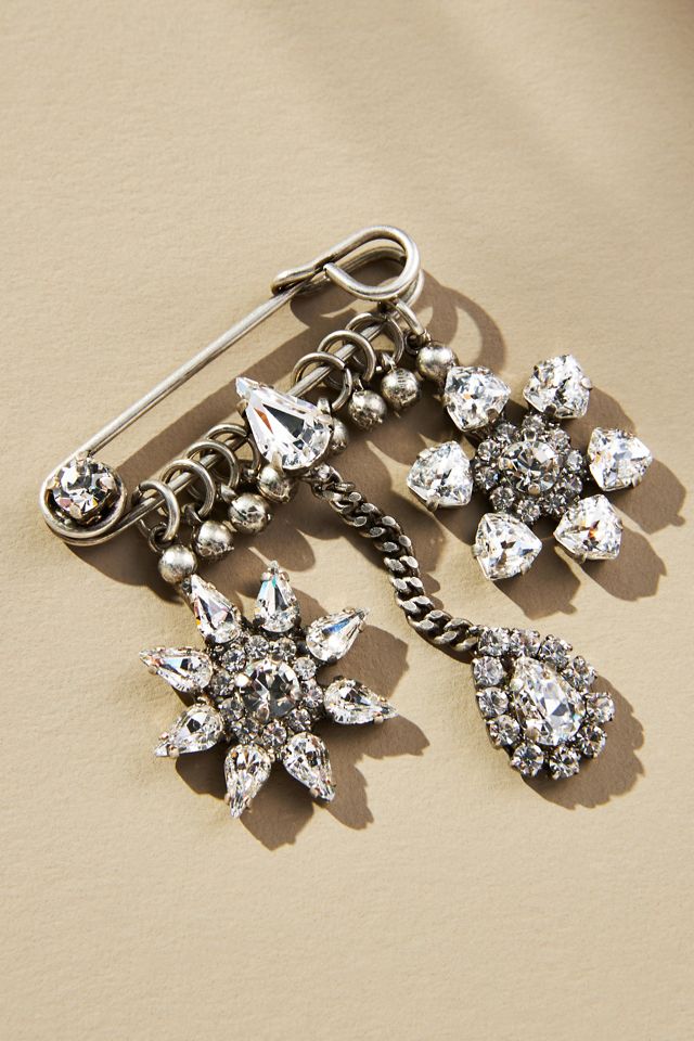 Tova Crystal Charm Safety Pin Brooch | Anthropologie
