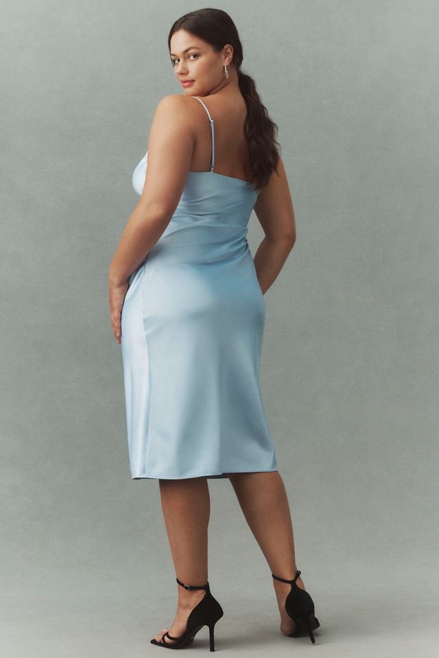 Bhldn Emery Square Neck Stretch Satin Midi Dress Anthropologie
