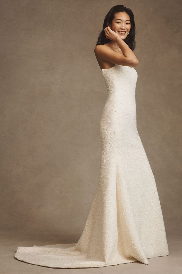 Watters Addie Strapless Tweed Wedding Gown | Anthropologie