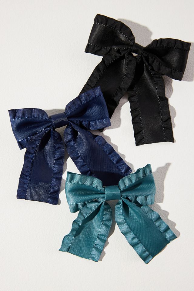 Mini Ruffled Hair Bow Clips, Set of 3 | Anthropologie