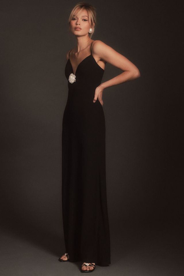 BHLDN Scarlett Plunge V-Neck Rosette Georgette Gown | Anthropologie