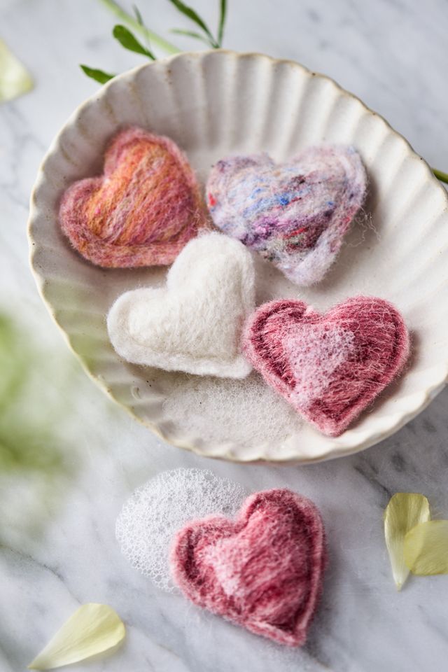 Felted Mini Heart Soaps, Set of 5 | Terrain