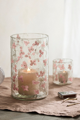 Pressed Hydrangea Glass Hurricane | AnthroLiving