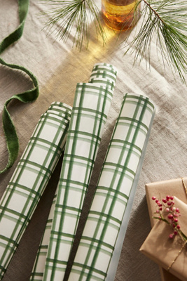 Evergreen Plaid Wrapping Paper Sheets, Set of 3 | AnthroLiving
