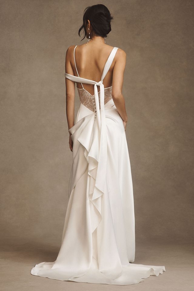 Watters Venus Satin & Lace Draped Wedding Gown | Anthropologie
