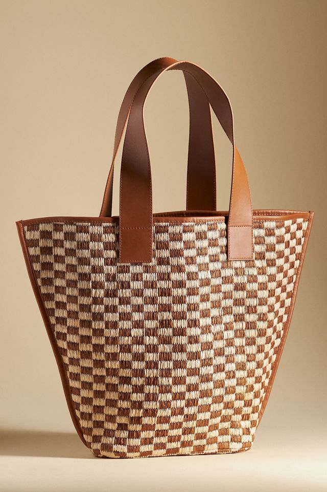 Raffia Checkered Angular Tote | Anthropologie