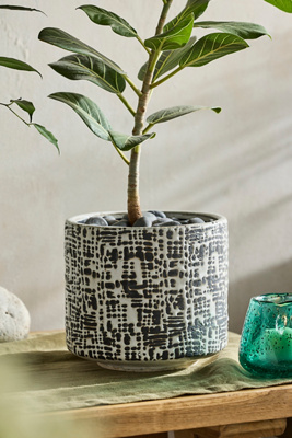 Crosshatch Ceramic Cylinder Pot | AnthroLiving