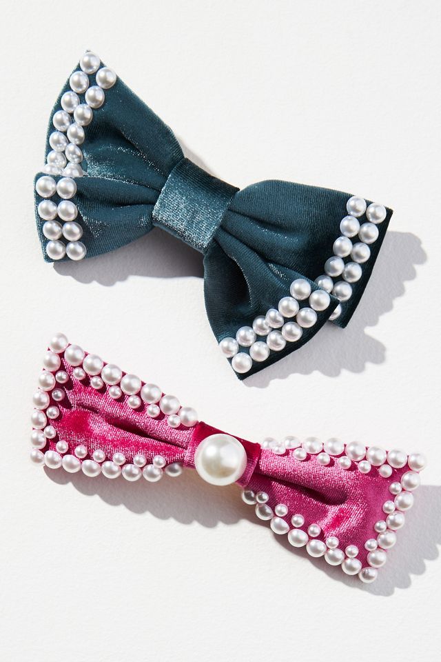 Pearl-Embellished Hair Bows, Set of 2 | Anthropologie